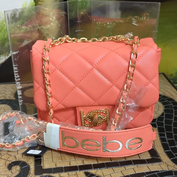 bebe | Bags | Bebe Pink Crossbody Bag With Quilted Design And Gold ...